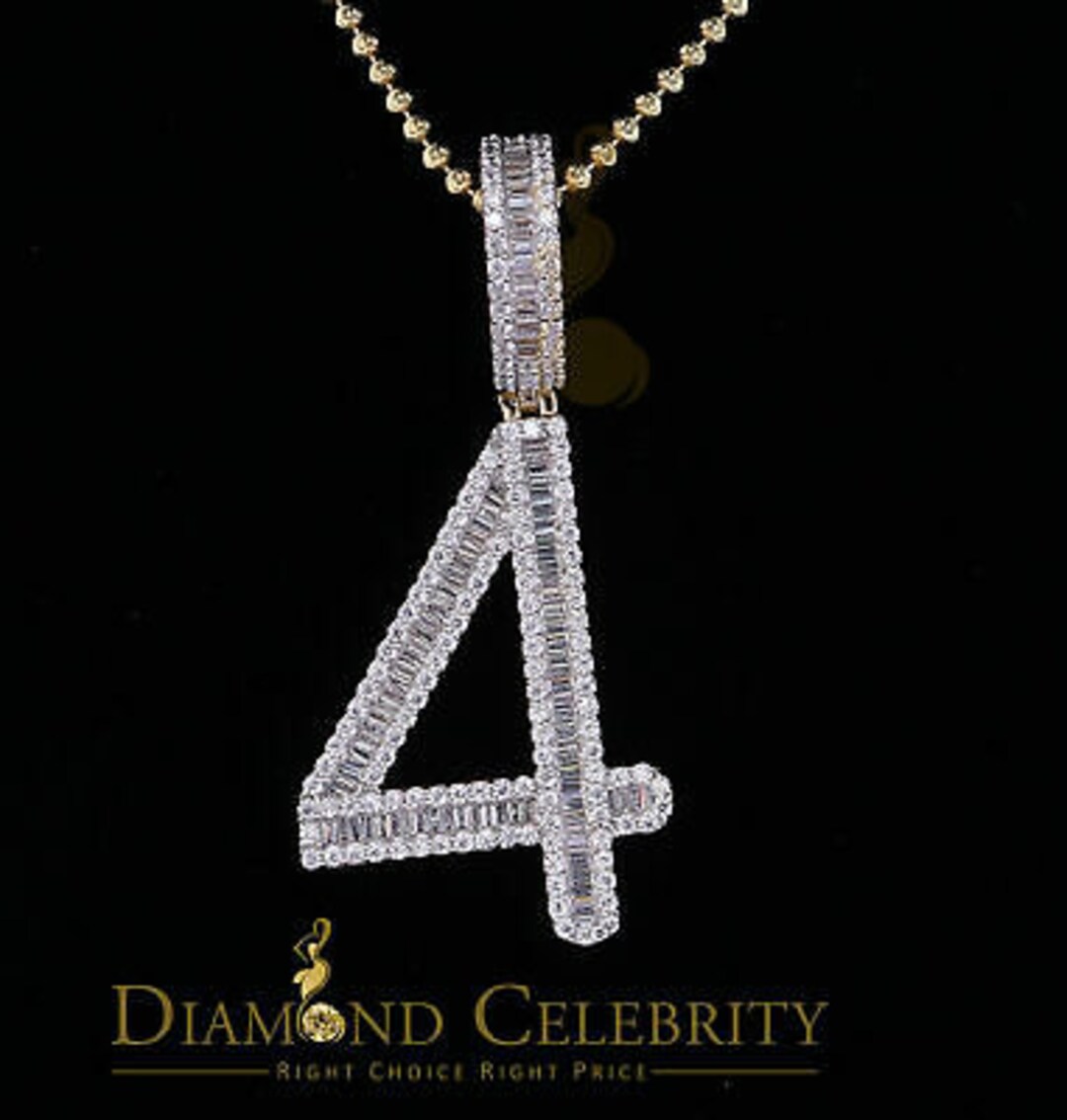 Diamond Celebrity's Yellow 925 Silver Baguette Numeric Number '4 ...