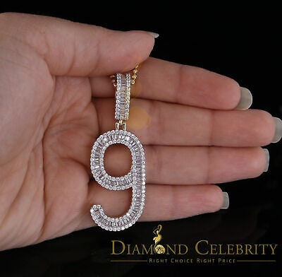 Diamond Celebrity's Yellow 925 Silver Baguette Numeric Number '9 ...
