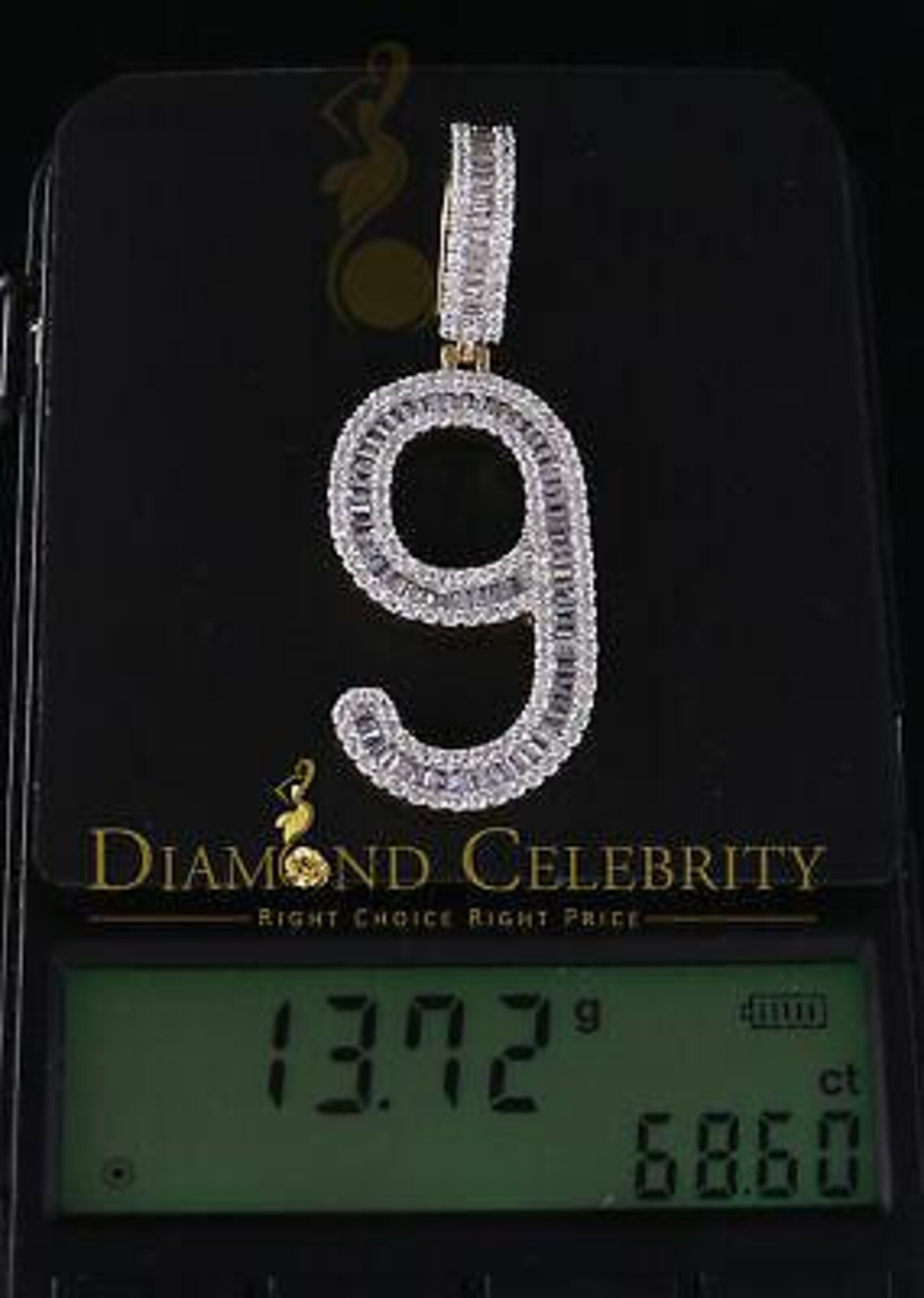 Diamond Celebrity's Yellow 925 Silver Baguette Numeric Number '9 ...