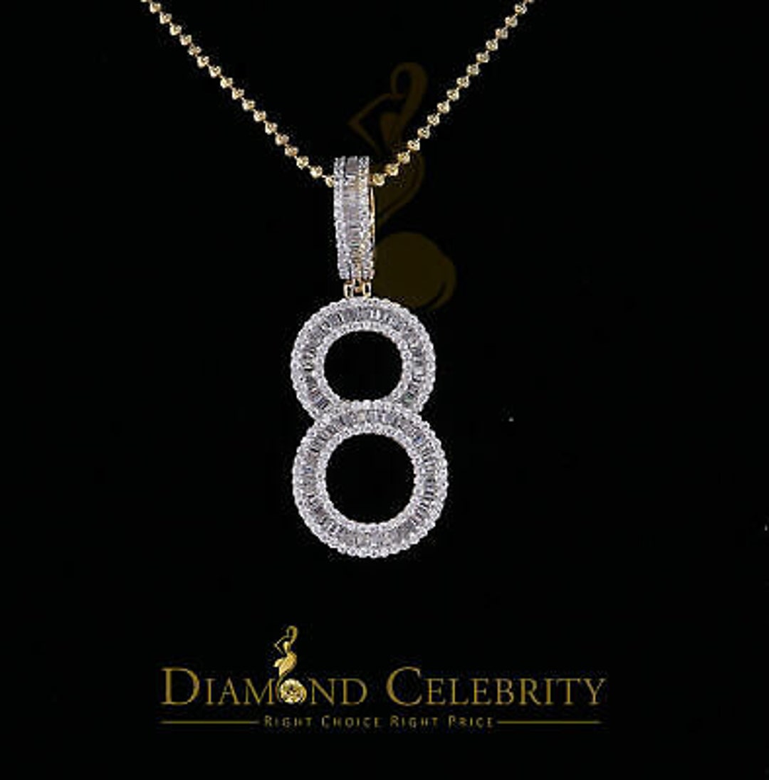Diamond Celebrity's Yellow Sterling Silver Baguette Numeric Number '8 ...