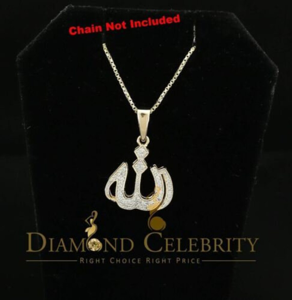 Real 10K Yellow Gold Real Diamond 0.25ct allah Charm Yellow Fashion ...