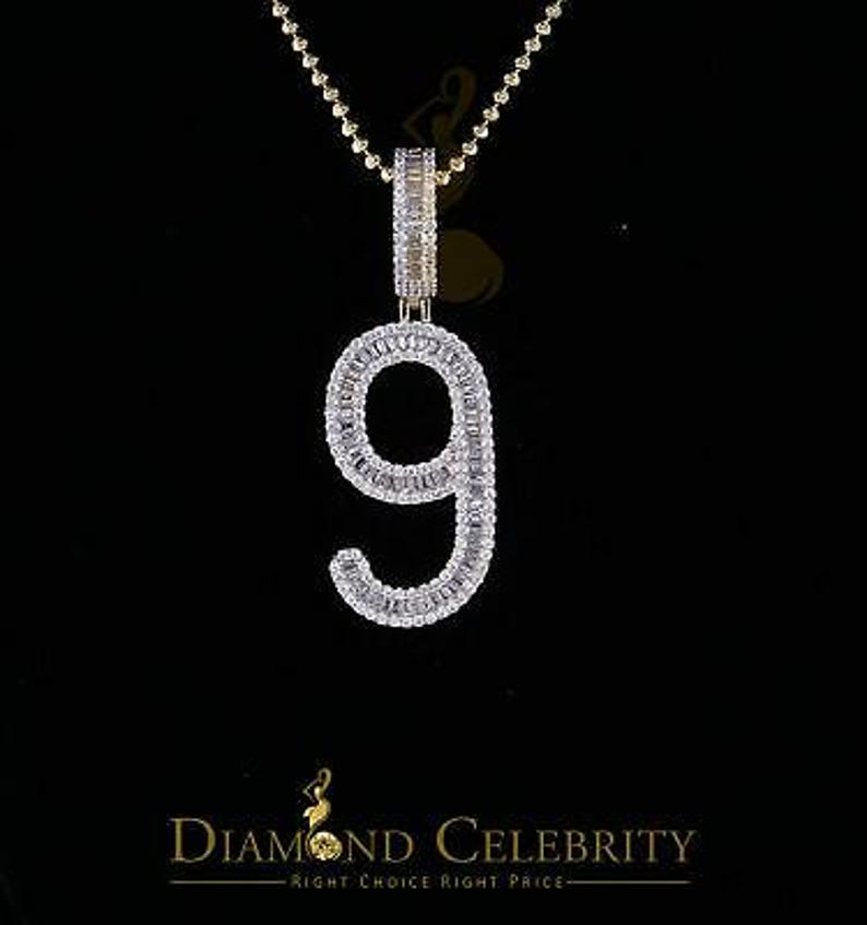 Diamond Celebrity's Yellow 925 Silver Baguette Numeric Number '9 ...