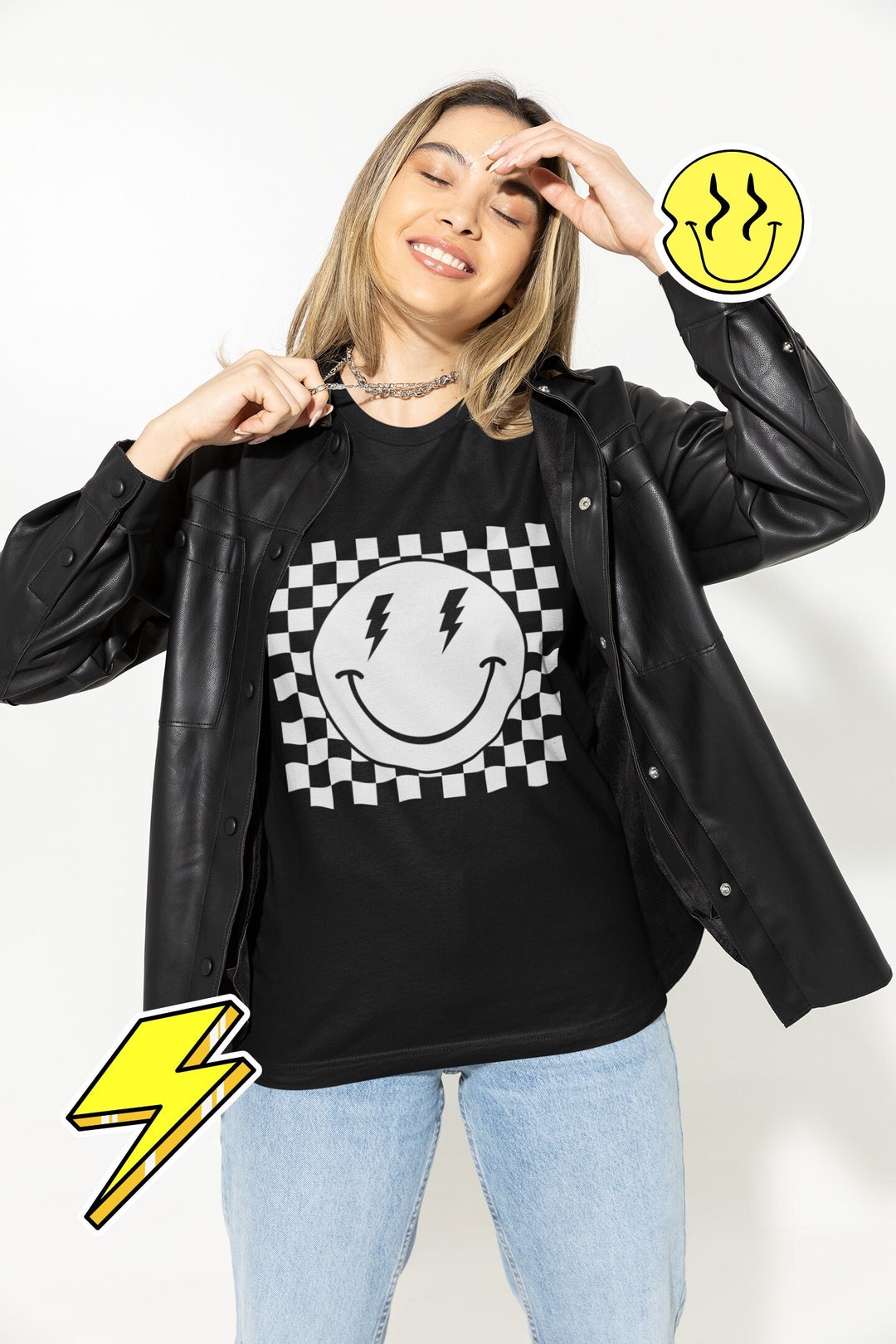 Checkered Pattern Smiley Face Vintage T-shirt, Retro Smiley Face Shirt ...