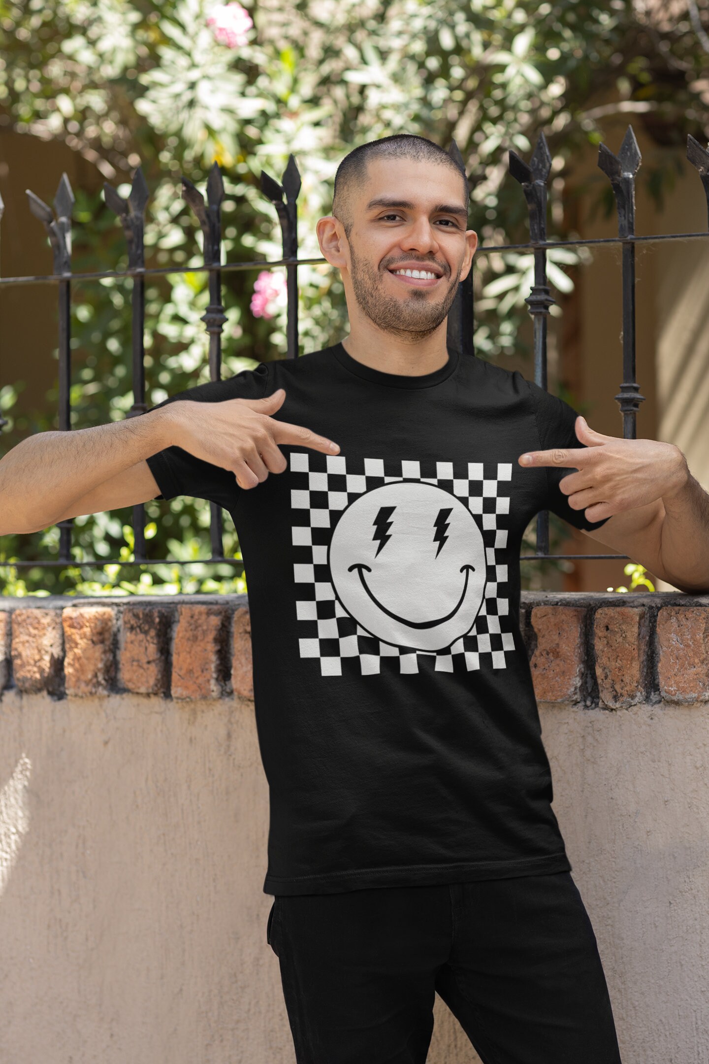 Checkered Pattern Smiley Face Vintage T-shirt, Retro Smiley Face Shirt ...