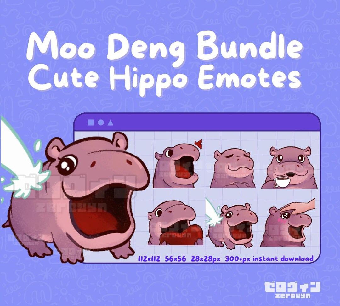 Moo Deng Hippo Cute Aesthetic Bundle Pack 6 Emote Chibi Hippo Twitch ...