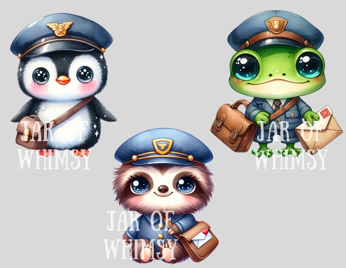 Watercolour Post Office Animal Clipart Happy Mail Animal PNG Digital ...