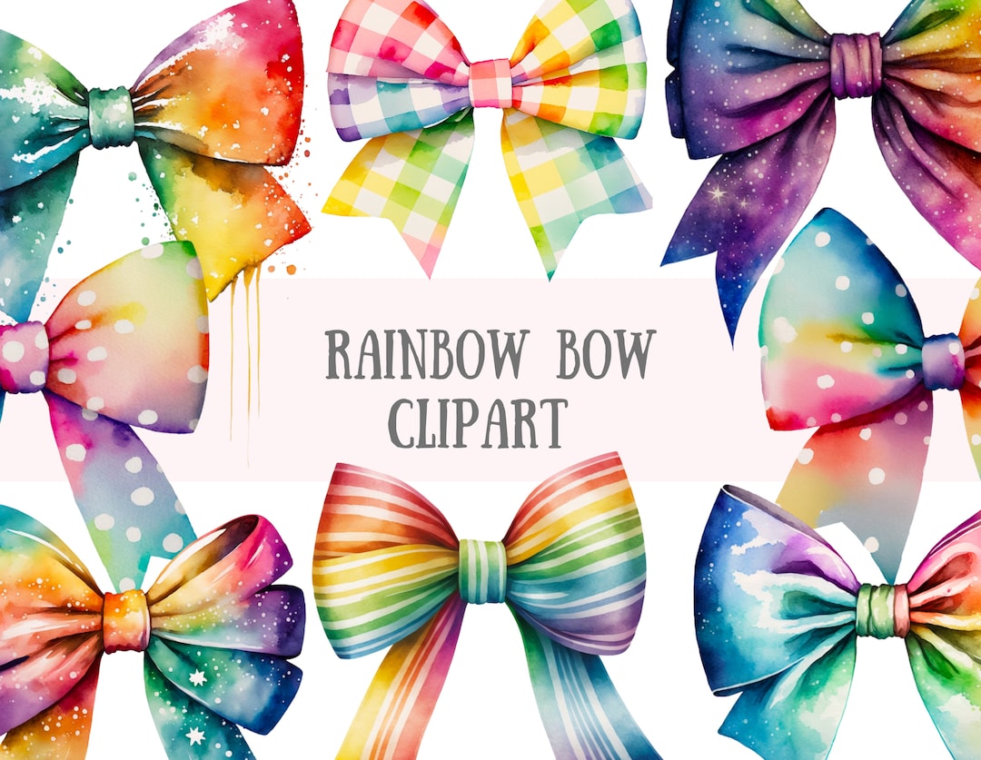 Watercolour Rainbow Bows Clipart - Rainbow Candy Bow PNG Digital Image ...