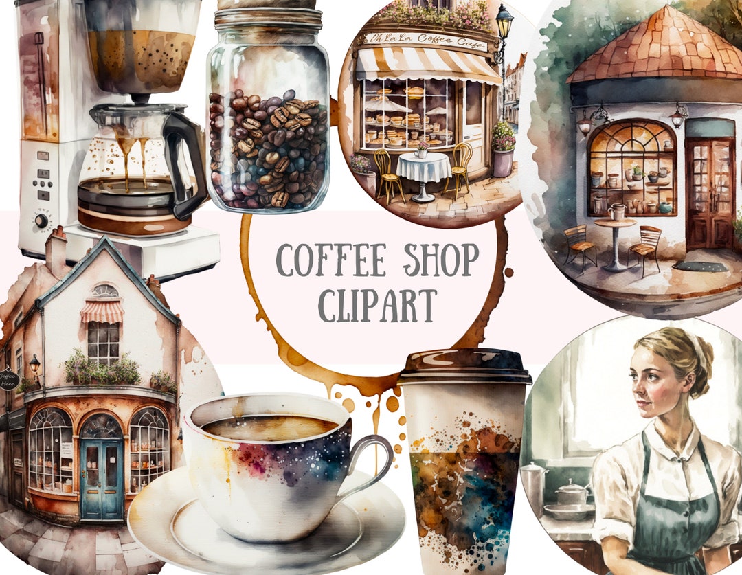 Watercolour Coffee Shop Clipart Coffee PNG Digital Image Downloads for ...