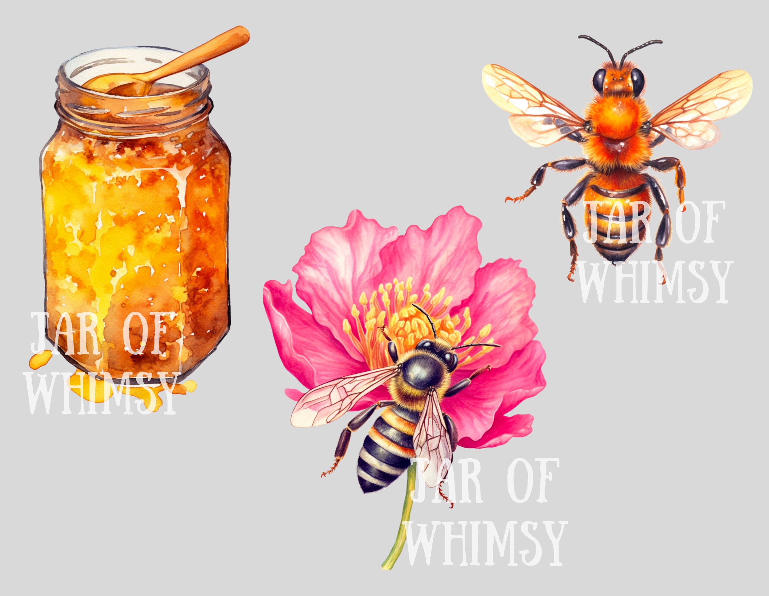 Watercolour Honey Bee Clipart Cute Honey Jar PNG Digital Image - Etsy