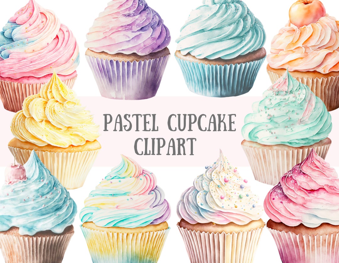 Watercolour Pastel Cupcake Clipart - Rainbow Birthday Cake PNG Digital ...