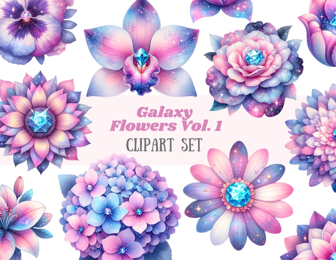 Watercolour Galaxy Flowers Clipart Spring Flower Elements PNG Digital ...