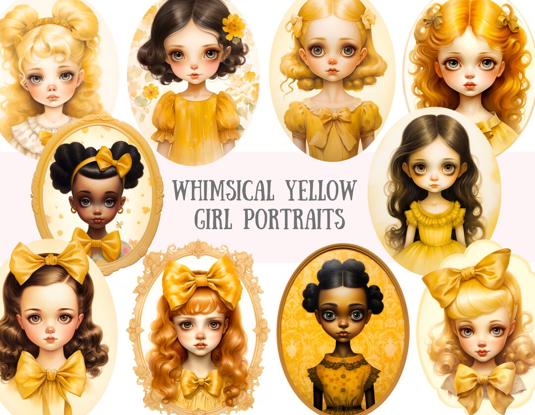 Watercolour Whimsical Yellow Girl Clipart Vintage Fashion PNG Digital ...