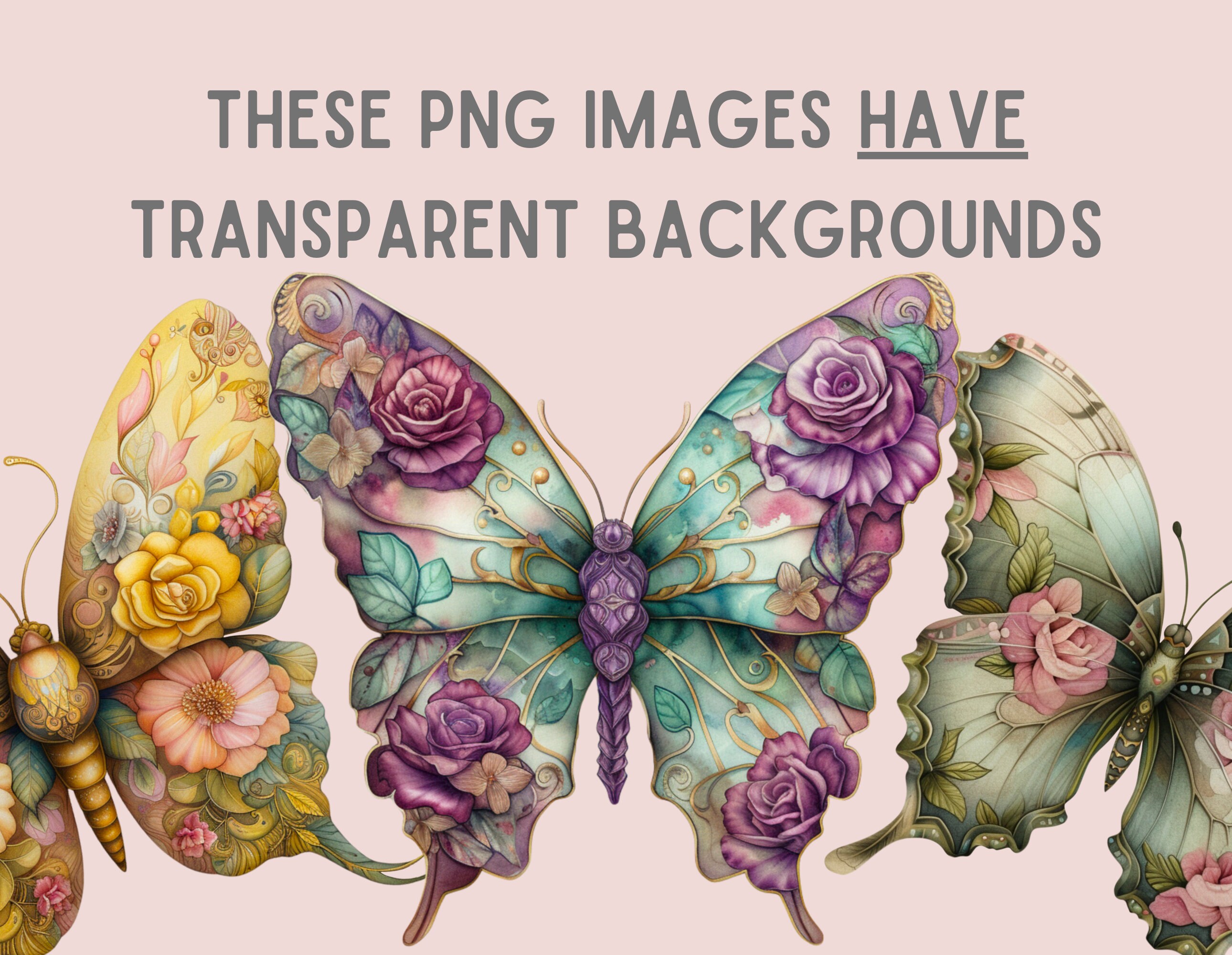 Watercolour Shabby Chic Butterfly Clipart Vintage Butterfly PNG Digital ...
