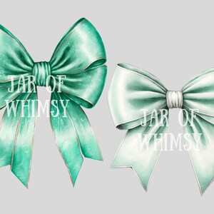 Watercolour Mint Bows Clipart - Mint Green Satin Bow PNG Digital Image ...