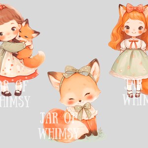 Watercolour Fox Clipart Kawaii Fox Woodland Mori Girl PNG Digital Image ...