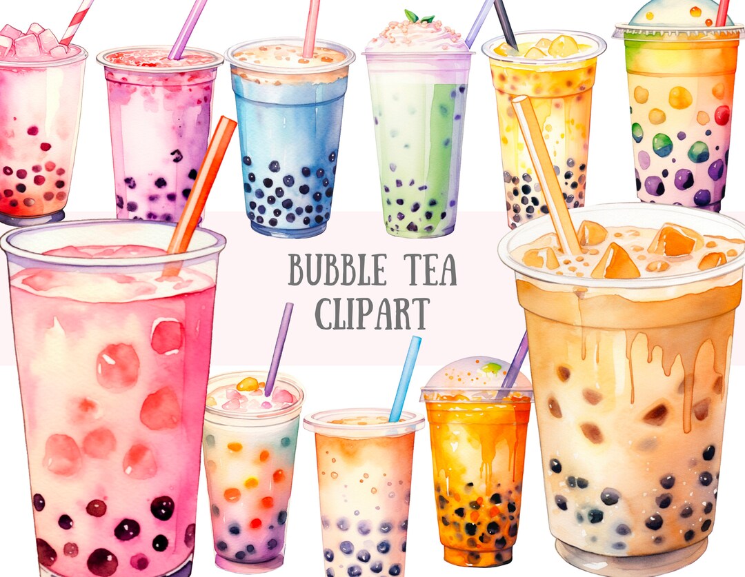 Watercolour Bubble Tea Clipart Kawaii Boba Tea Milk Tea PNG Digital ...