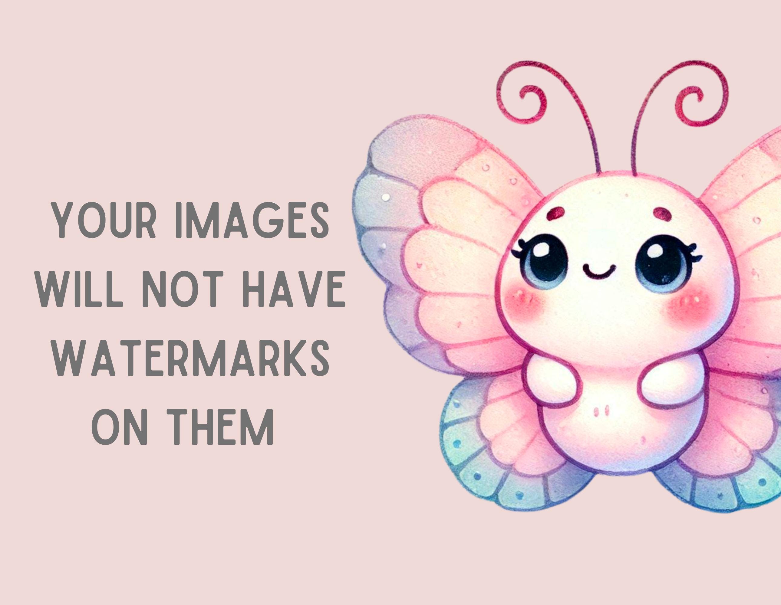 Watercolour Kawaii Butterfly Clipart Colourful Cute Chibi PNG Digital ...