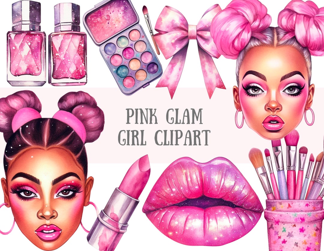 Watercolour Pink Glam Girl Clipart Makeup Fashion Girls PNG Digital ...