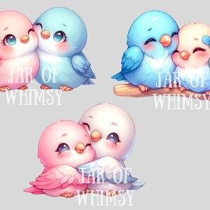 Watercolour Chibi Lovebird Clipart Kawaii Love Bird Pairs PNG Digital ...