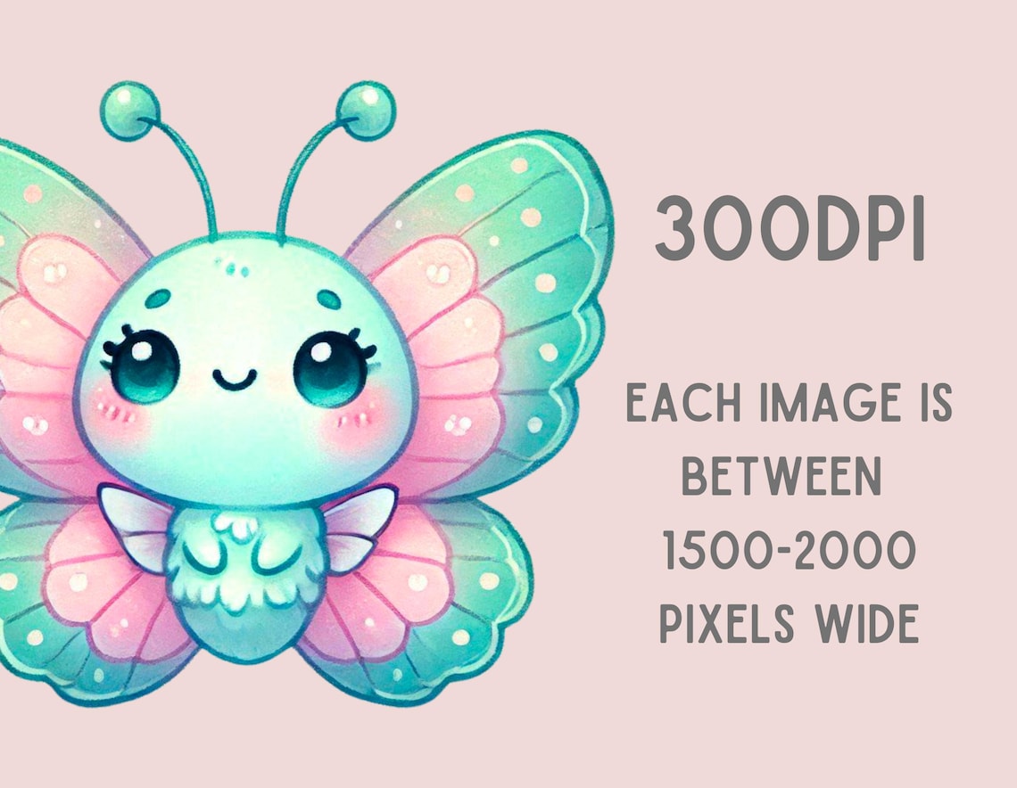 Watercolour Kawaii Butterfly Clipart Colourful Cute Chibi PNG Digital ...