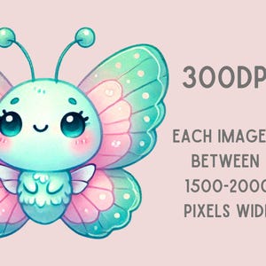 Watercolour Kawaii Butterfly Clipart Colourful Cute Chibi PNG Digital ...