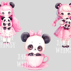 Watercolour Panda Clipart Kawaii Panda Girl Pink and Black PNG Digital ...