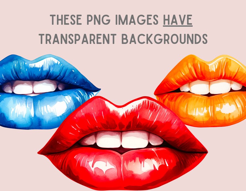 Watercolour Lips Clipart Colourful Lipstick Makeup Graphics PNG Digital ...