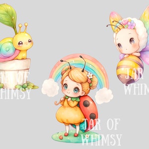 Watercolour Kawaii Rainbow Spring Clipart Cute Chibi Girl PNG Digital ...
