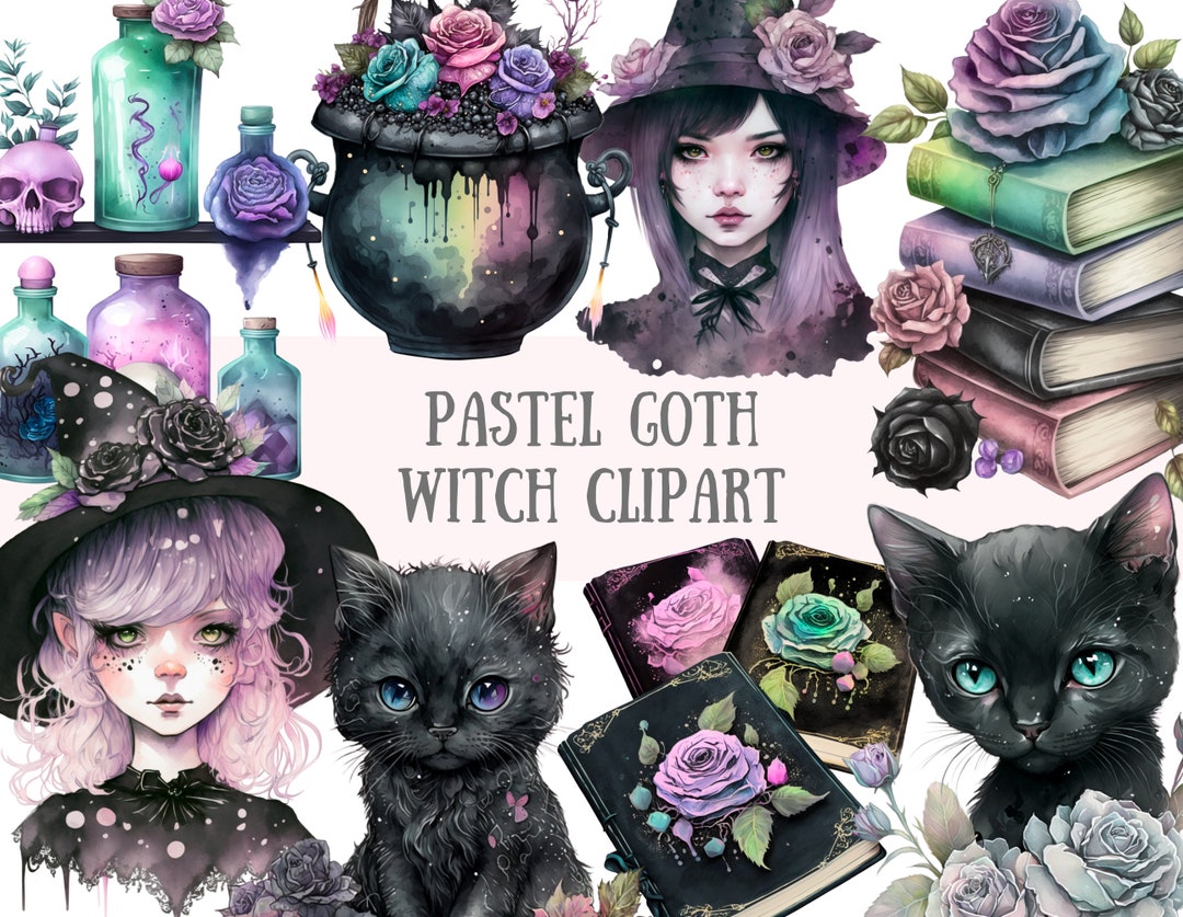 Watercolour Pastel Goth Witch Clipart - Dark Fairytale Fantasy PNG ...
