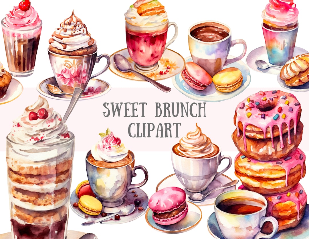 Watercolour Brunch Clipart Coffee Morning Tea PNG Digital Image ...