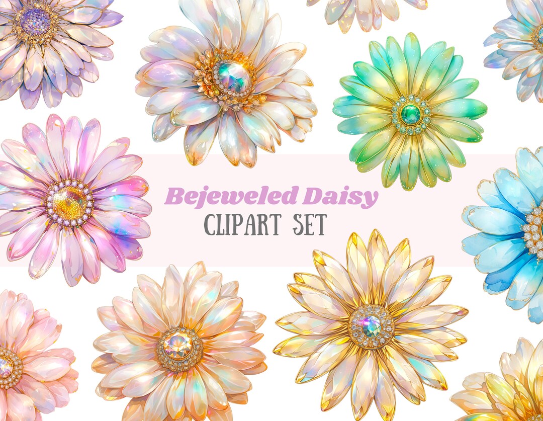 Watercolour Bejeweled Daisies Clipart Spring Flower Element PNG Digital ...