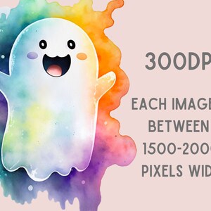Watercolour Kawaii Ghost Clipart Rainbow Halloween PNG Digital Image ...