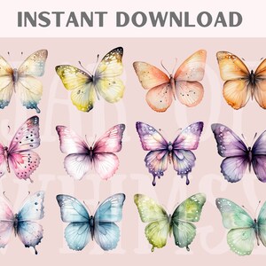 Watercolour Pastel Butterfly Clipart Spring Butterflies PNG Digital ...