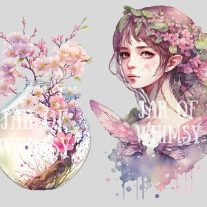 Watercolour Cherry Blossom Pixie Clipart - Pastel Fantasy PNG Digital Image Downloads for Card ...
