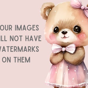 Watercolour Teddy Bear Tea Party Clipart - Pink Baby Bear PNG Digital ...