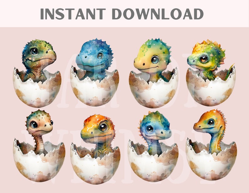 Watercolour Baby Dinosaur Eggs Clipart Trex Egg PNG Digital - Etsy