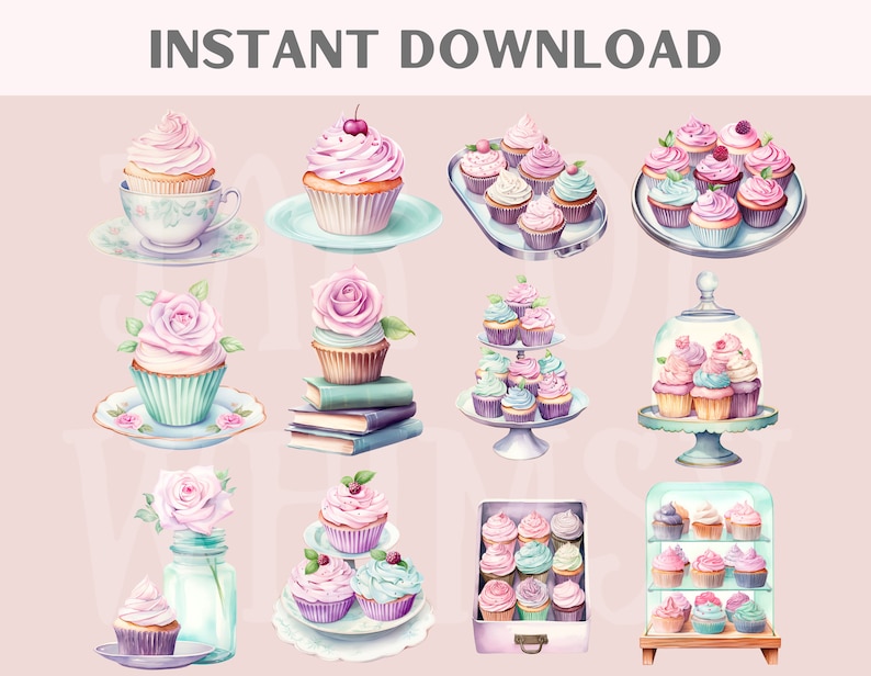 Watercolour Pastel Cupcake Clipart Cupcake Bakery PNG Digital Image ...