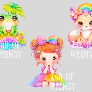 Watercolour Kawaii Rainbow Clipart Cute Bright Chibi Girl PNG Digital ...