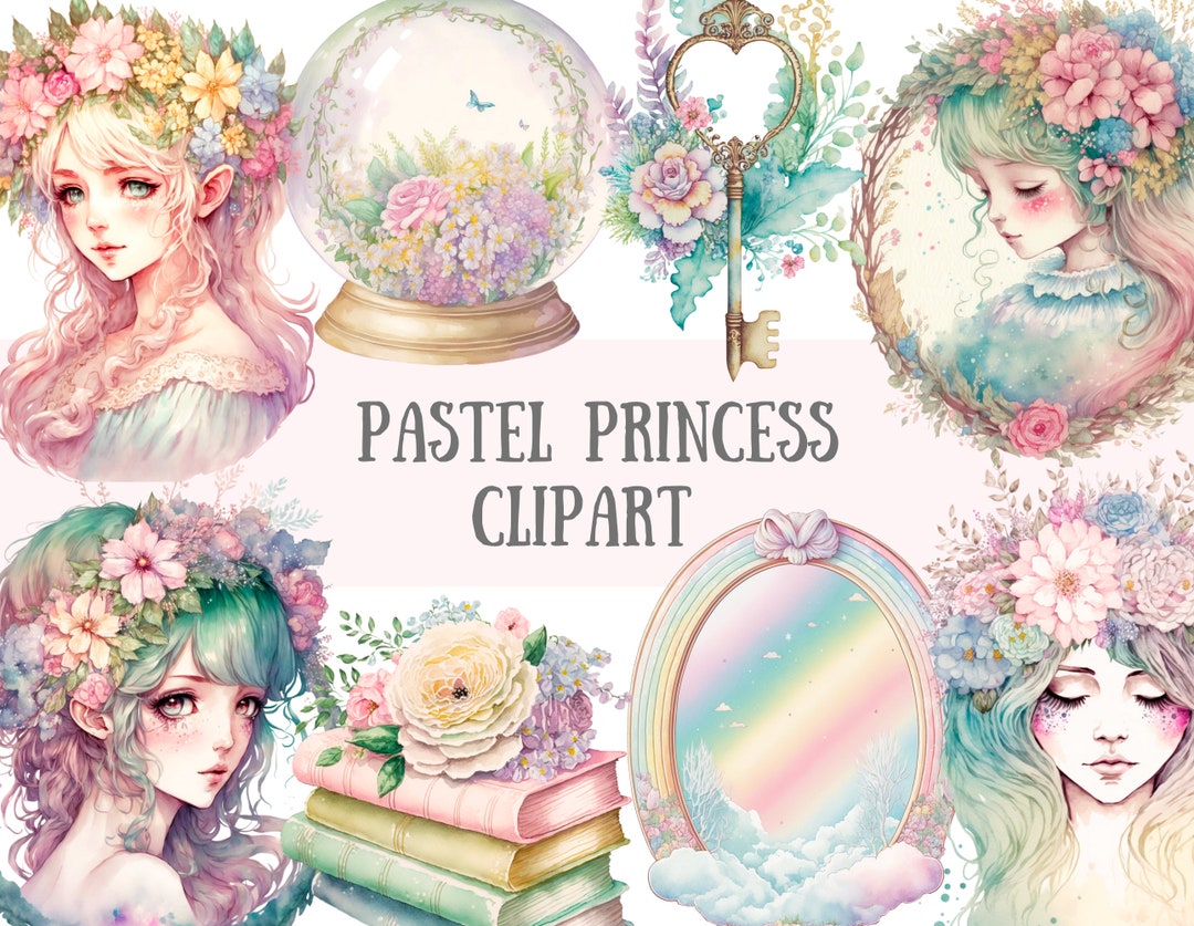 Watercolour Pastel Princess Clipart - Rainbow Fantasy PNG Digital Image ...