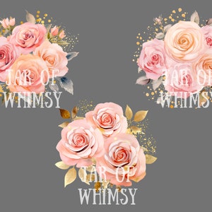 Watercolour Pink and Gold Rose Clipart Flower Floral Bouquet PNG ...