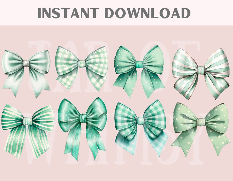 Watercolour Mint Bows Clipart - Mint Green Satin Bow PNG Digital Image ...