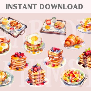 Watercolour Breakfast Clipart Bacon and Eggs PNG Digital Image ...