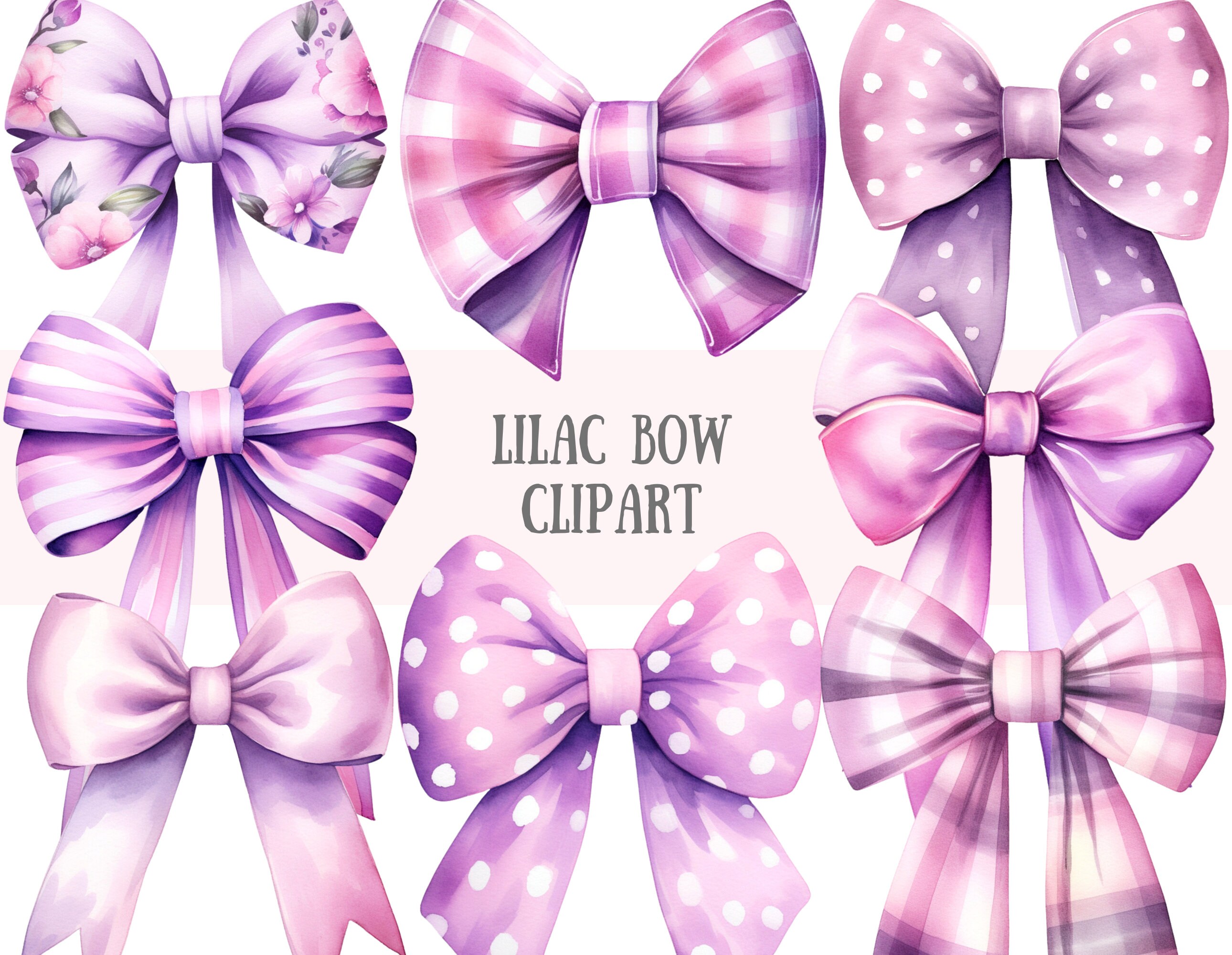 Watercolour Lilac Bow Clipart Lavender Pink Purple Bow PNG Digital ...