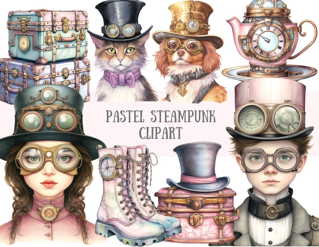 Watercolour Pastel Steampunk Clipart Cute Anime Manga Girl PNG Digital ...