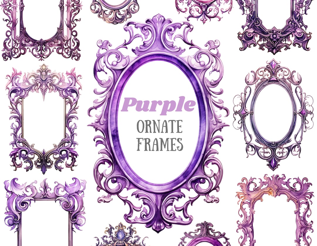 Watercolour Purple Ornate Frame Clipart Baroque Frames PNG Digital ...