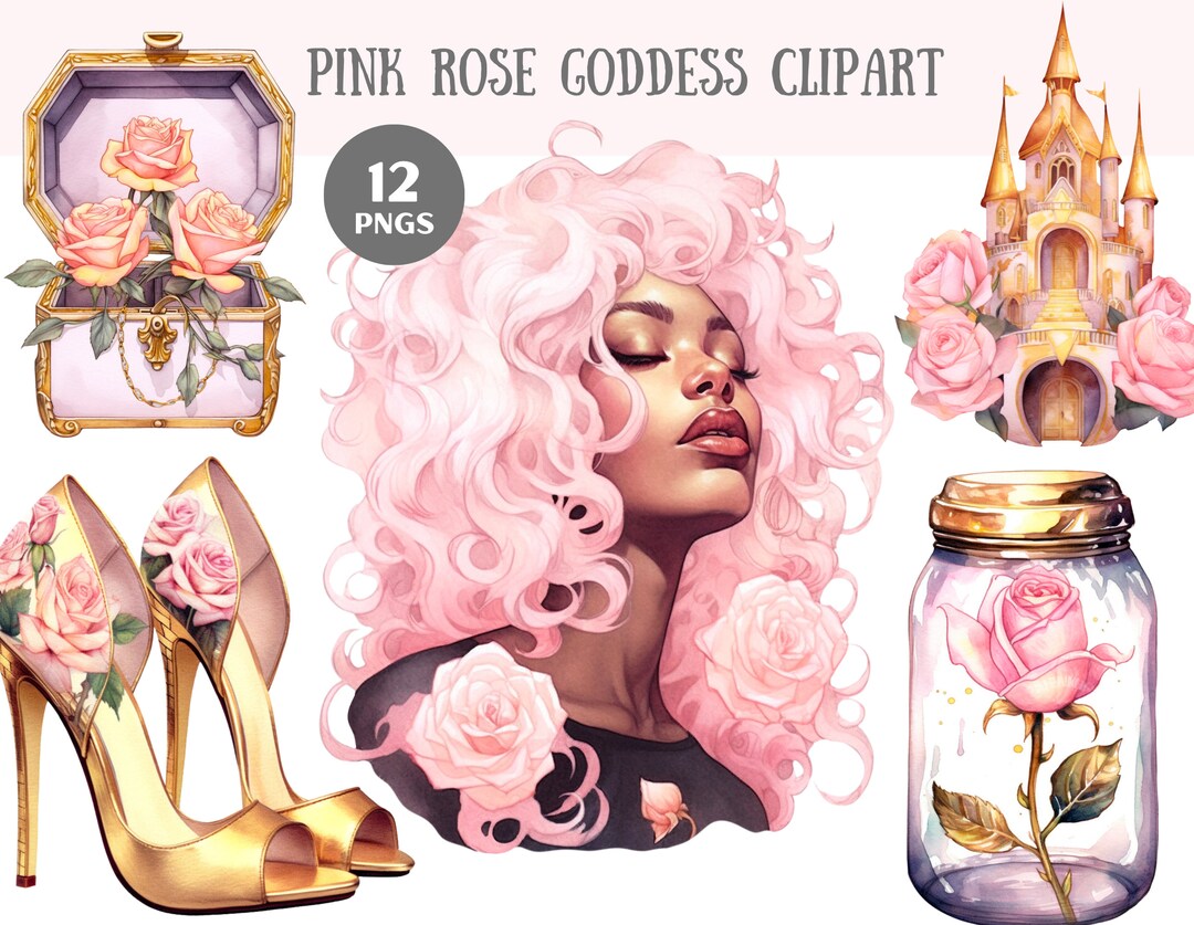 Watercolour Pink Rose Goddess Clipart Pink Princess PNG Digital Image ...