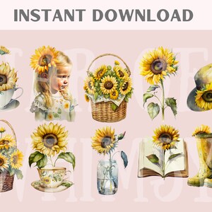 Watercolour Sunflower Clipart Big Yellow Flower PNG Digital Image ...