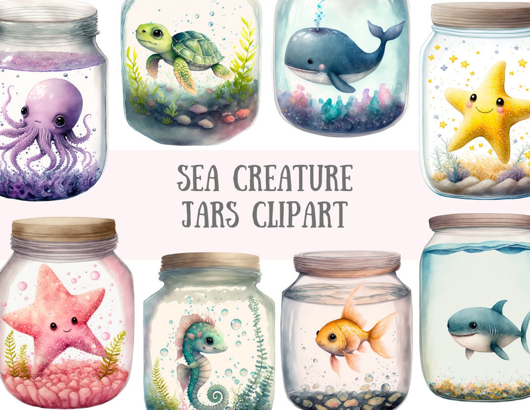 Watercolour Sea Creature Jars Clipart - Ocean Fantasy PNG Digital Image ...