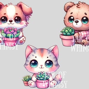 Watercolour Succulent Animal Clipart Cute Pot Plant Animal PNG Digital ...