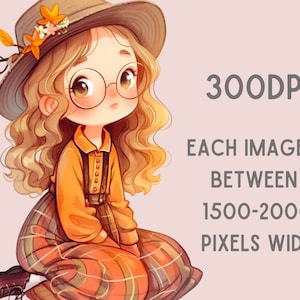 Watercolour Kawaii Autumn Girl Clipart Cute Chibi Fall Girl PNG Digital ...